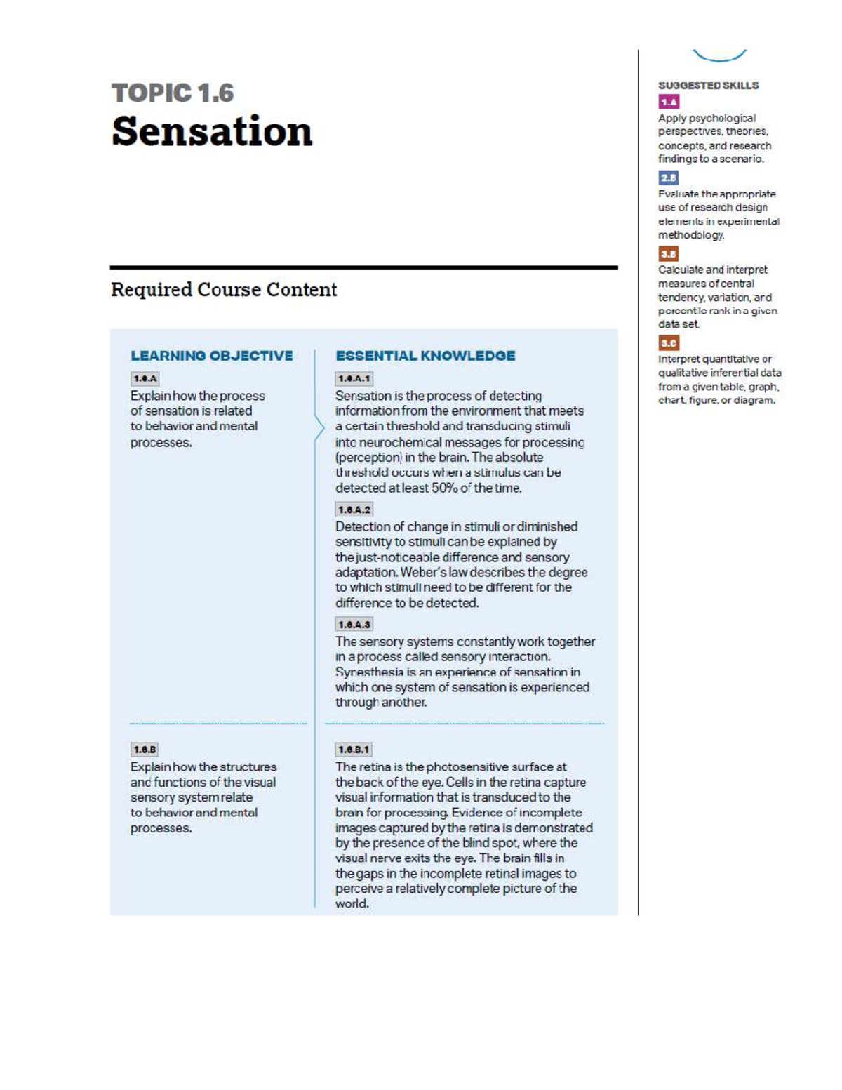 Notes on Sensation (1.6) - Understanding Sensory Processes - Studocu