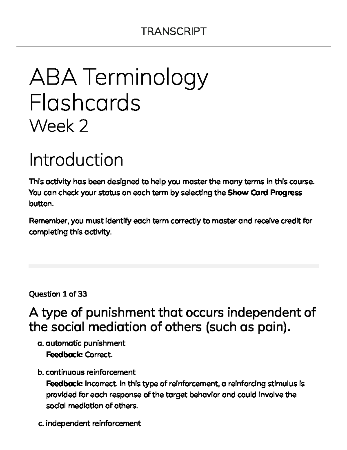 ABA Terminology Flashcards week 2 Transcript - TRANSCRIPT ABA Terminology Flashcards Week 2 ...