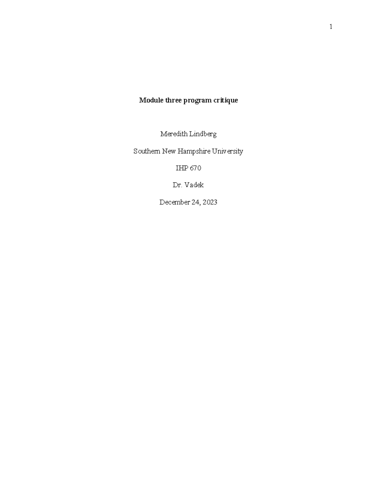 IHP 670 Module 3 Program Study Critique and Improvement Suggestions - Studocu