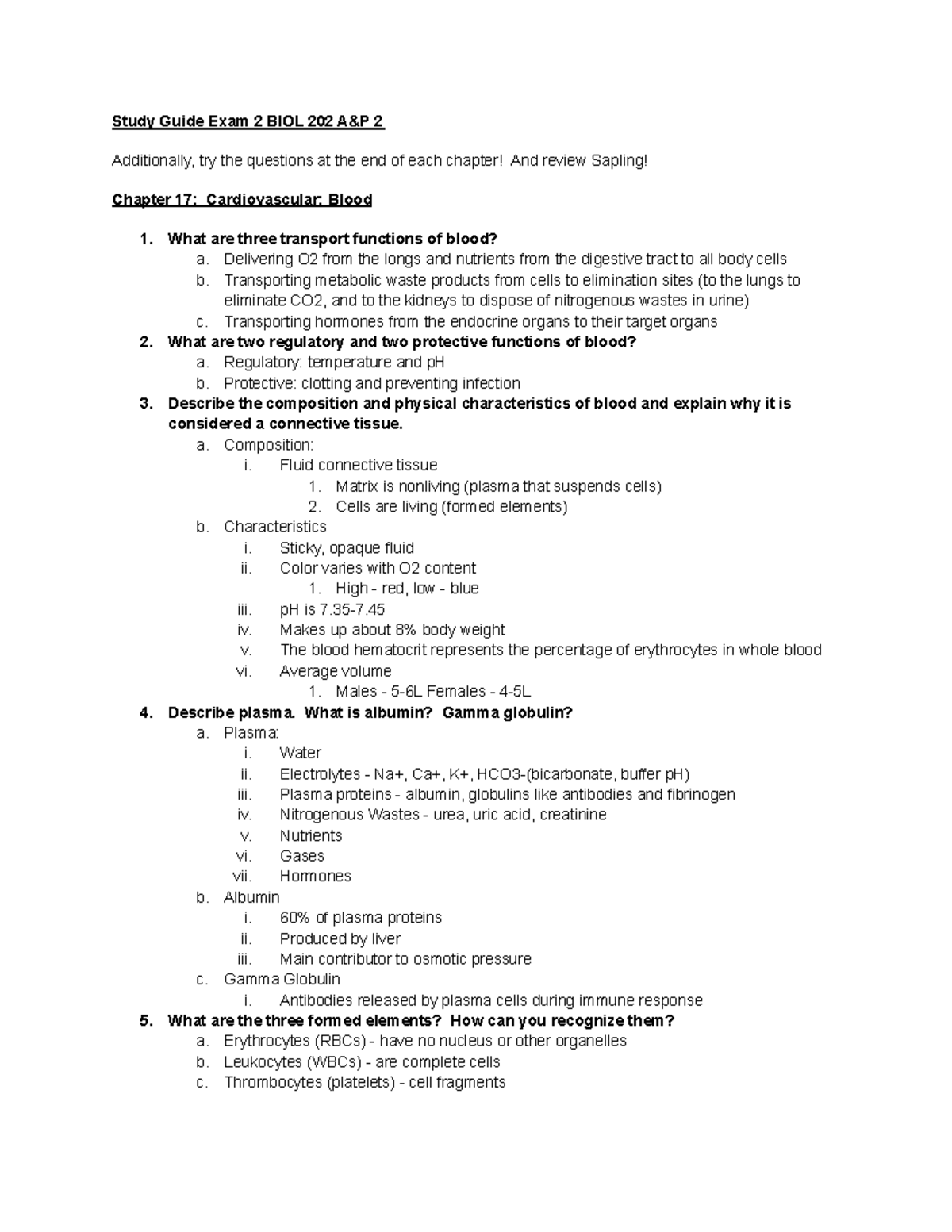 Anatomy Study Guide: Exam 2 - Cardiovascular System (Ch 17-19) BIOL 202 ...