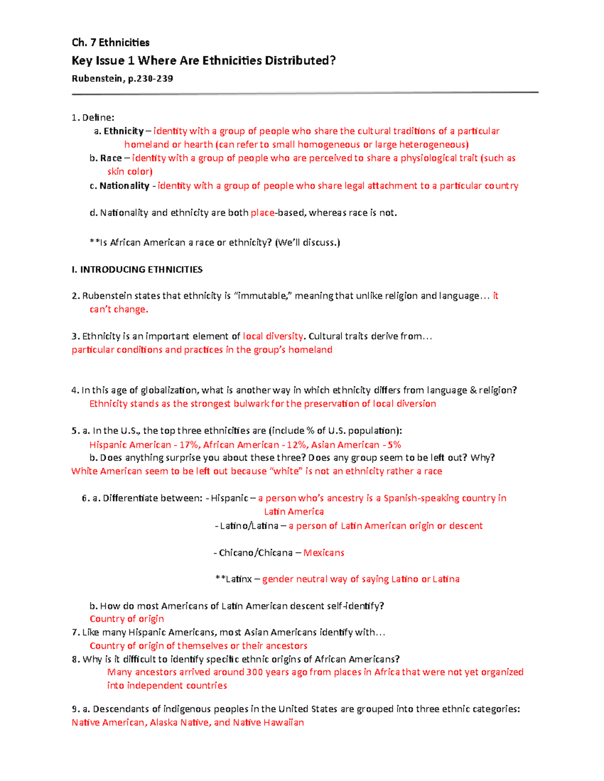 Chapter 7.1: Distribution of Ethnicities in AP Human Geography - Studocu
