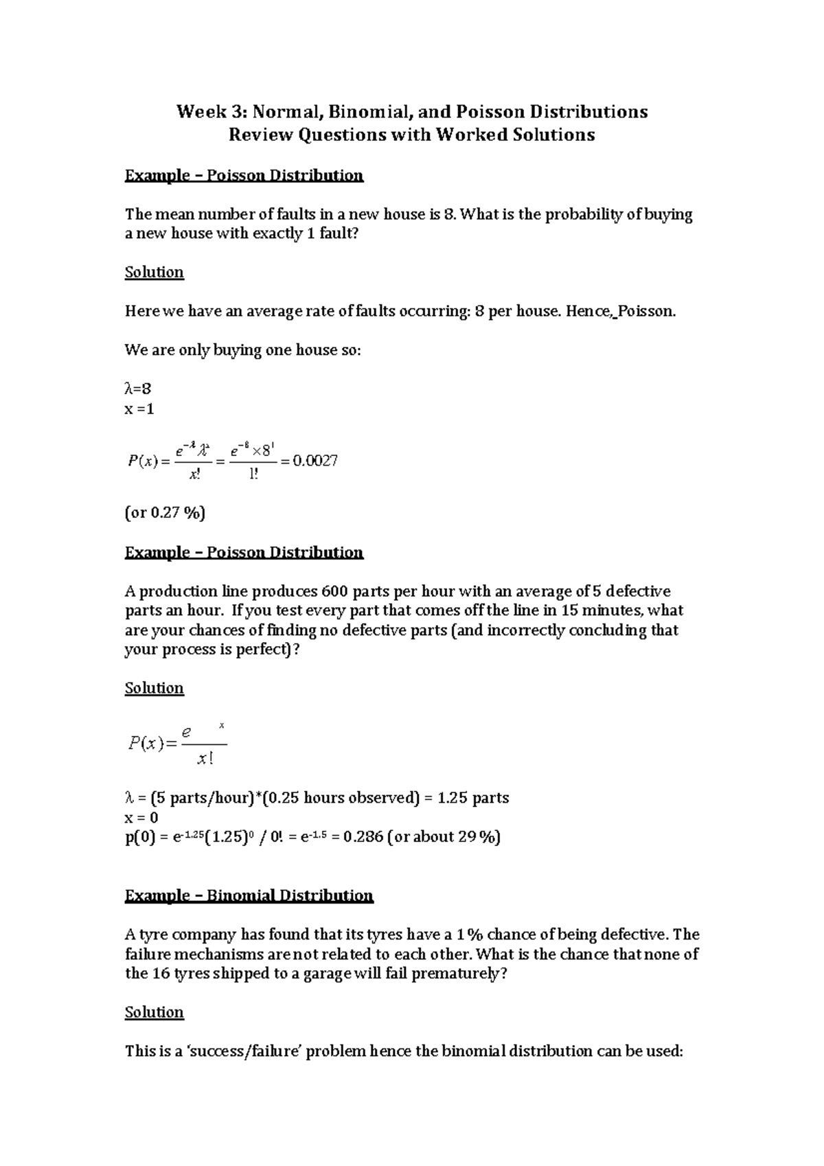 ENGG201 Week 3: Review Questions on Normal, Binomial & Poisson ...