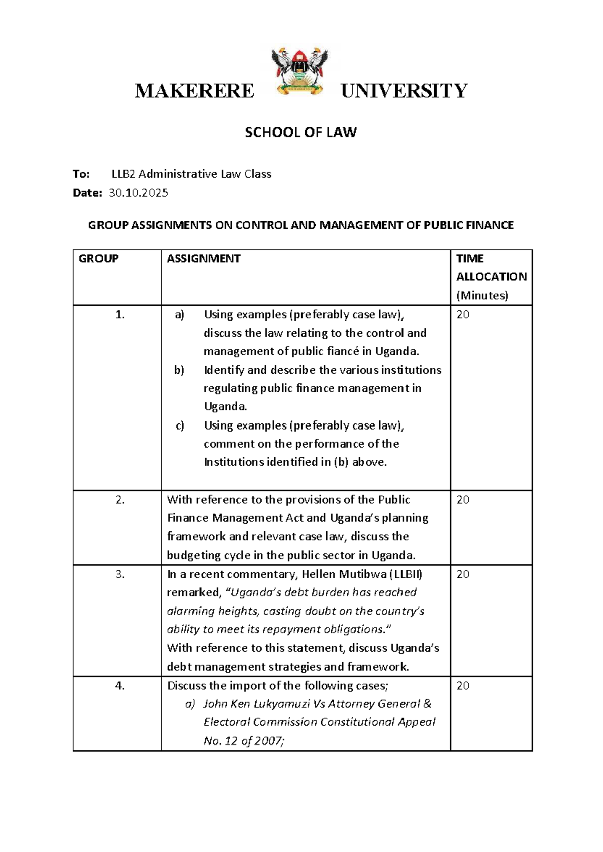 LLB2 Administrative Law: Group Assignment on Public Finance Management ...