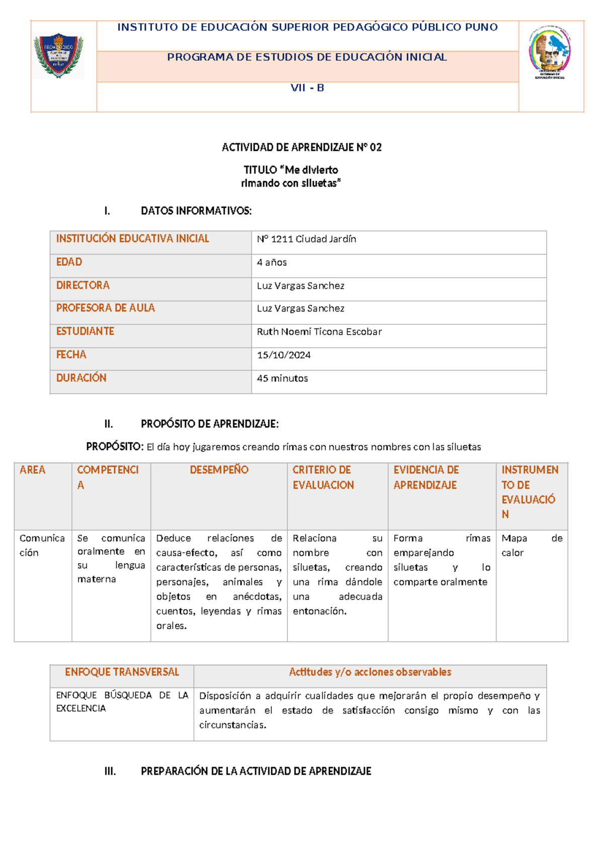 Actividad de Aprendizaje 02: Me divierto rimando con siluetas - Studocu