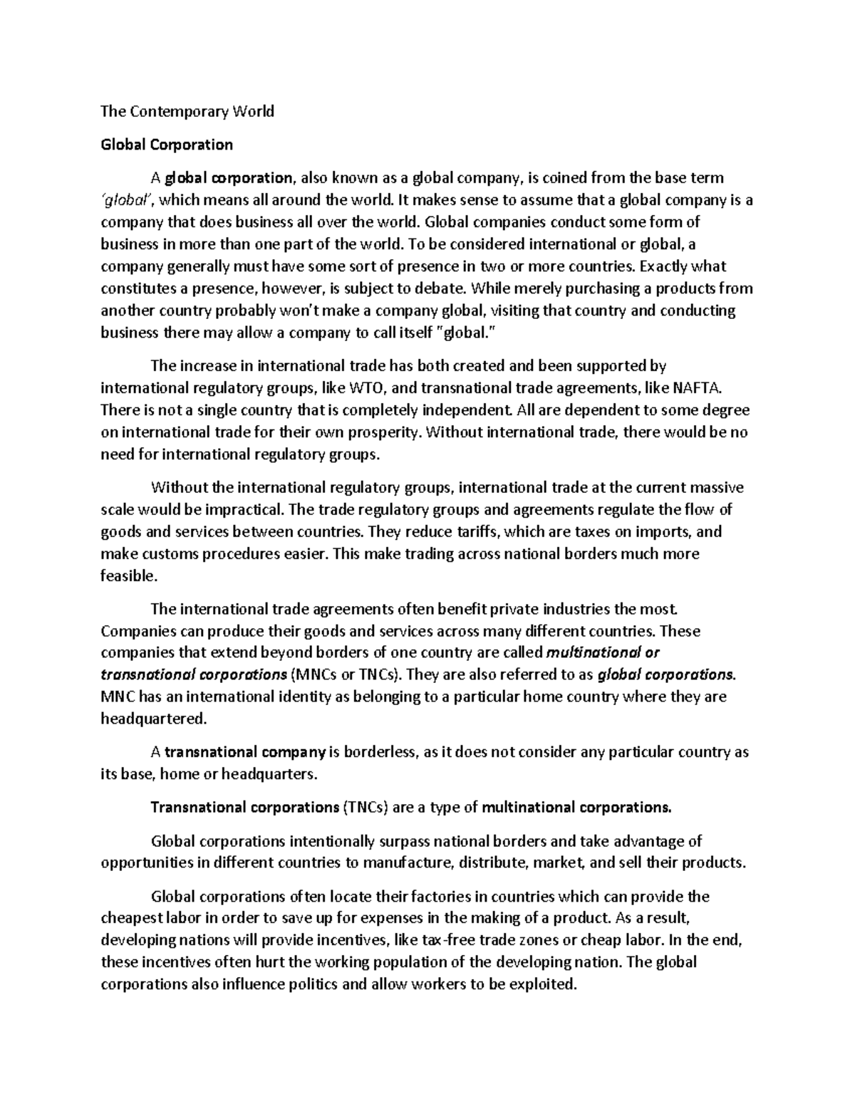 Global Corporations: Contemporary World Module 4 Lesson 3 Notes - Studocu