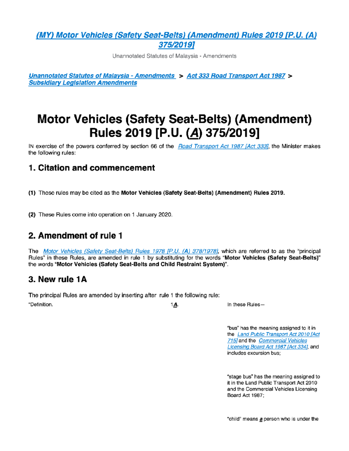 (MY) Motor Vehicles (Safety Seat-Belts) (Amendment) Rules 2019 - Studocu