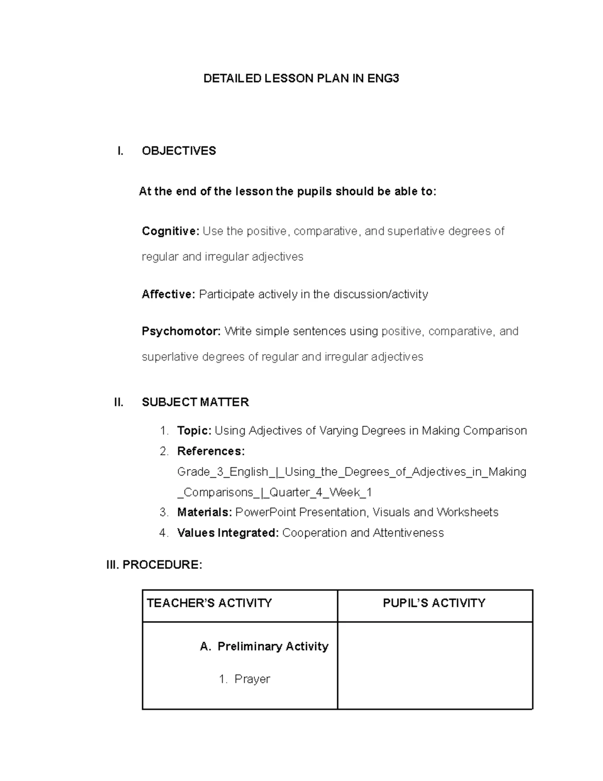 PE3 DLP - Detailed Lesson Plan: Body Shapes and Actions - UNIVERSITY OF ...