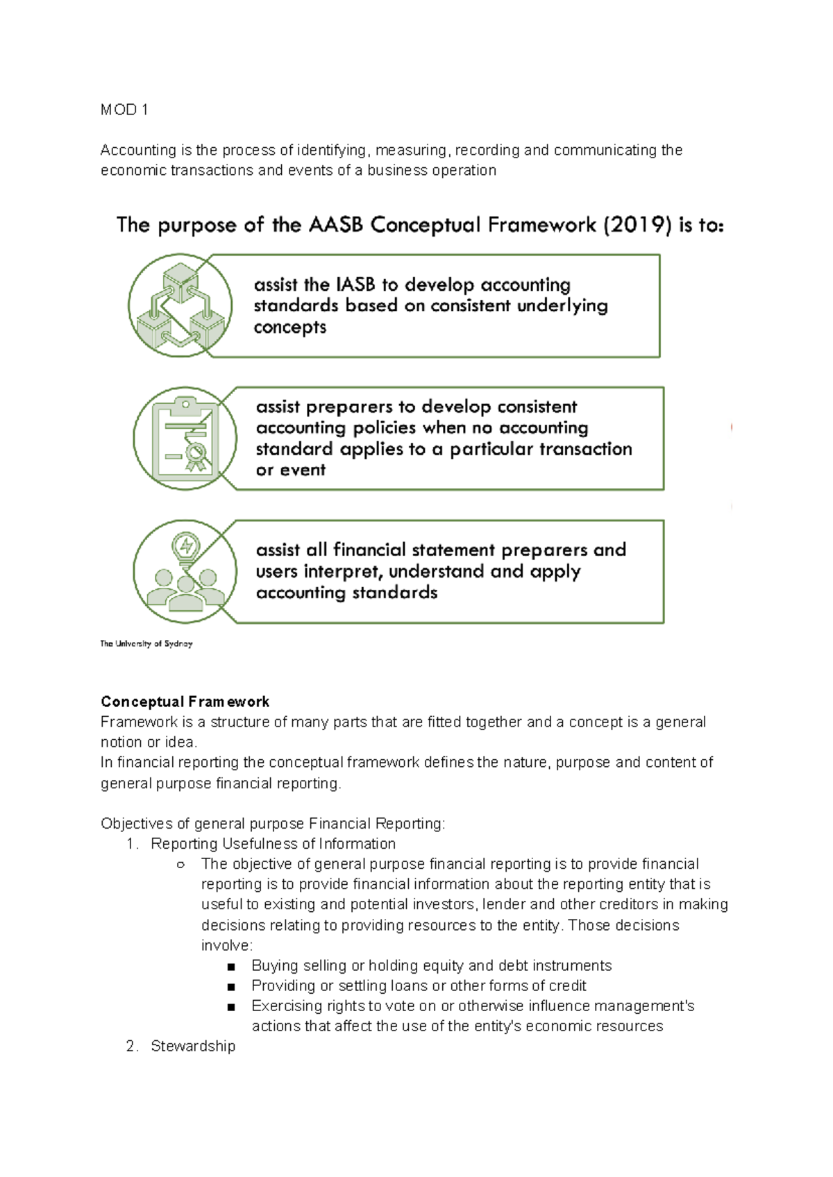 MOD 1 - ACCT1006 Accounting Conceptual Framework & Reporting Notes ...