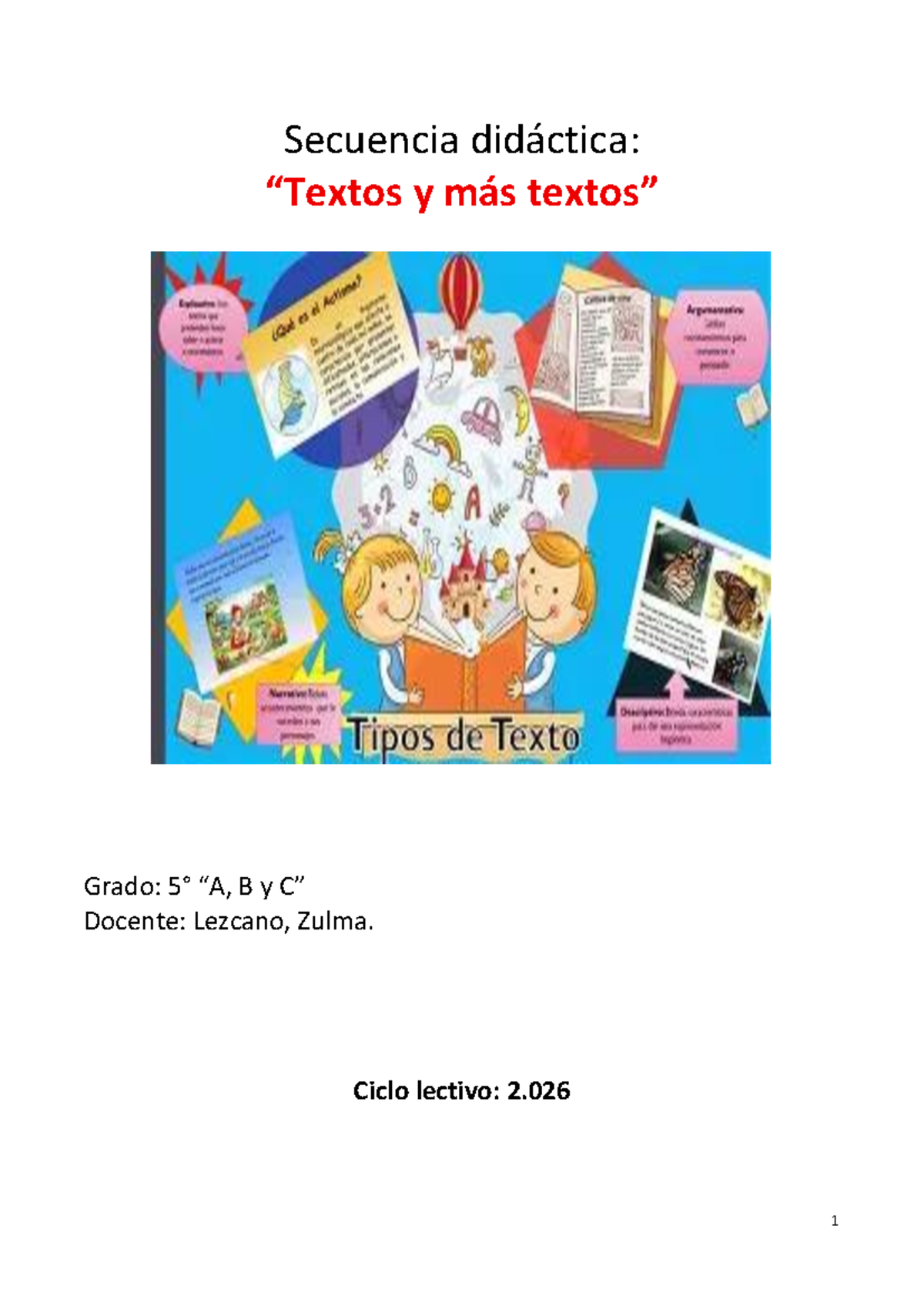 Secuencia Didáctica: Tipos de Textos para 5° Grado - Studocu