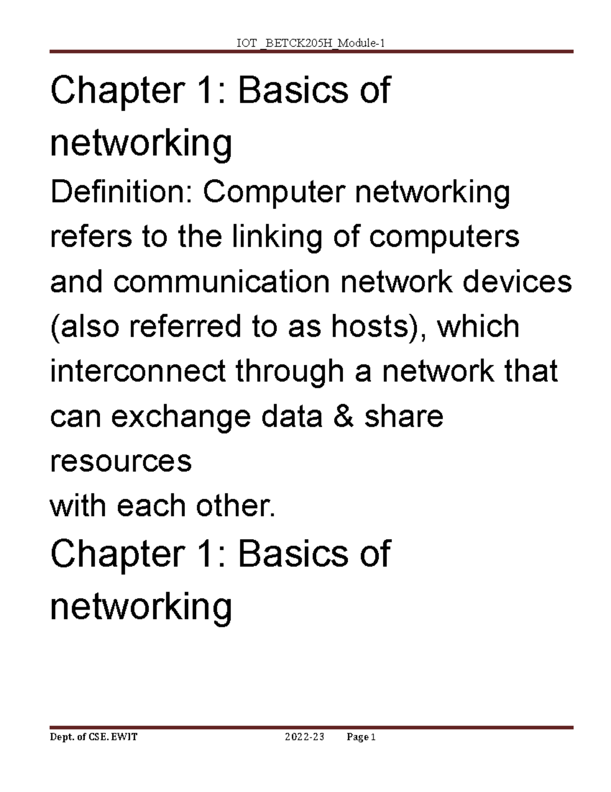 IOT Module 1 - ... - Chapter 1: Basics of networking Definition ...