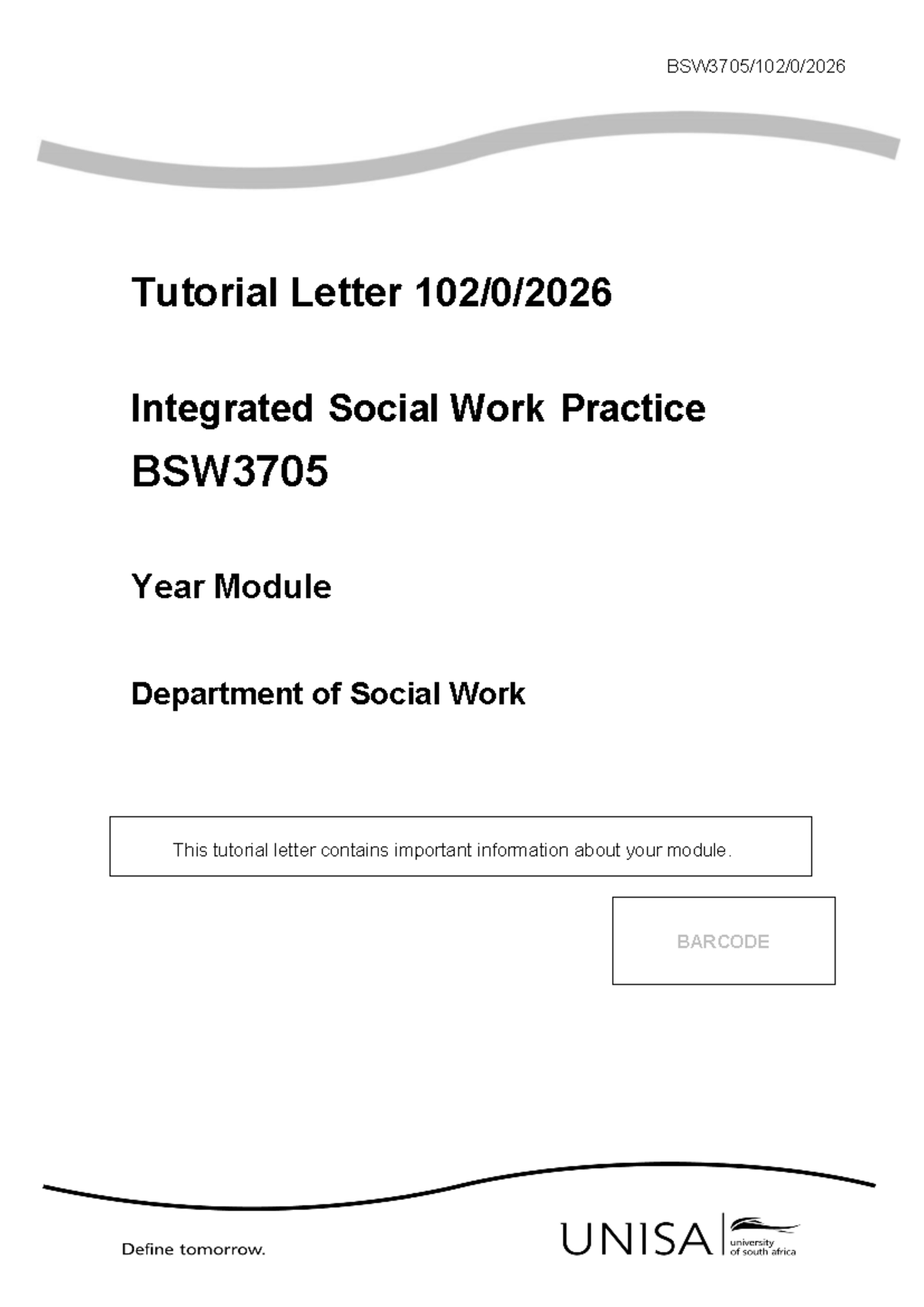 BSW3705 Integrated Social Work Practice Tutorial Letter 2026 - Studocu
