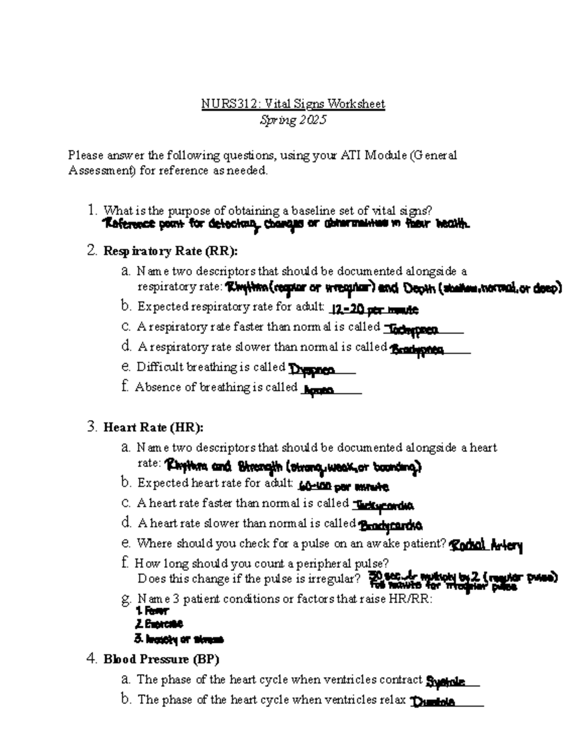 NURS312: Spring 2025 Vital Signs Worksheet and Guidelines - NURS312 ...
