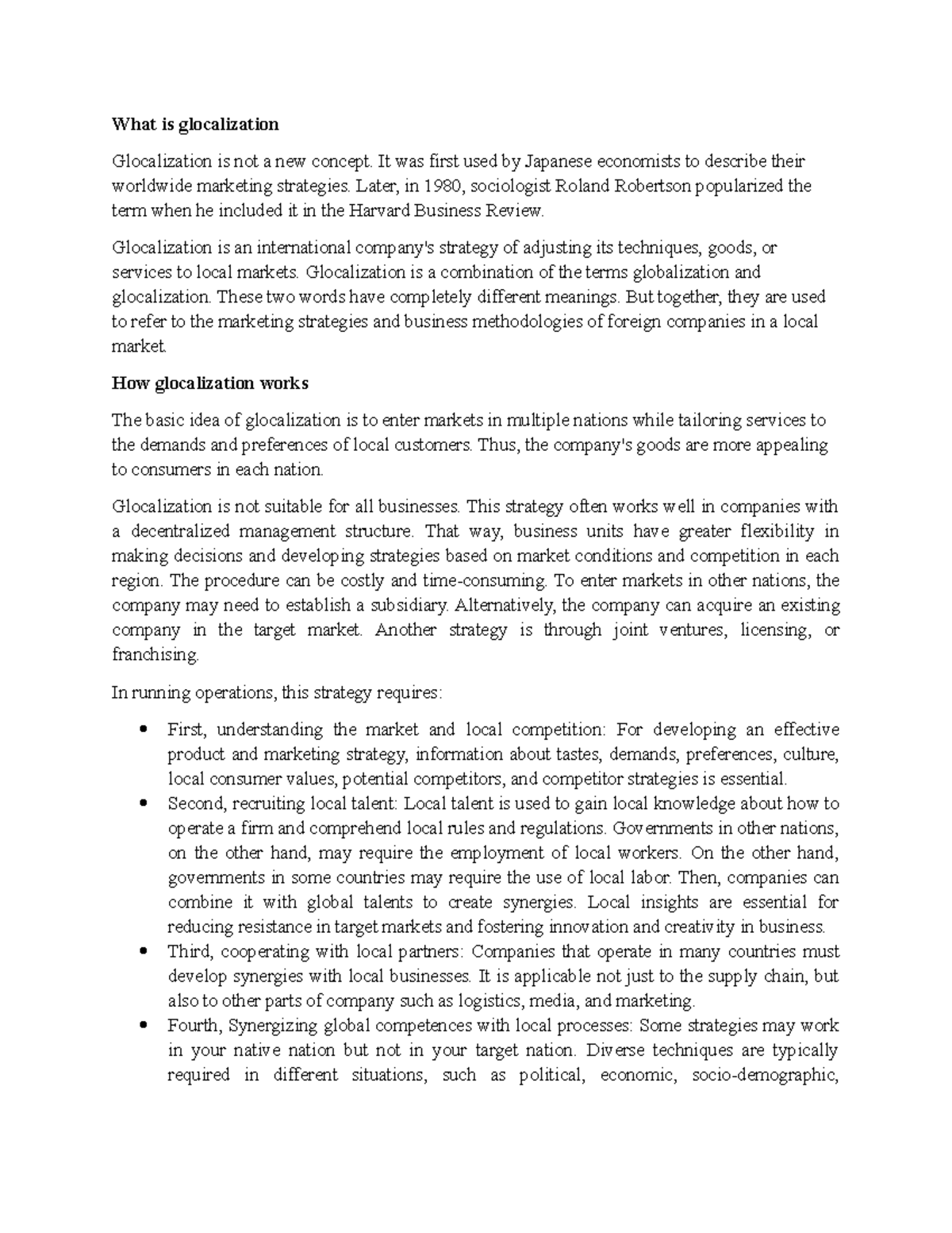 Understanding Glocalization: Key Strategies and Advantages - Studocu