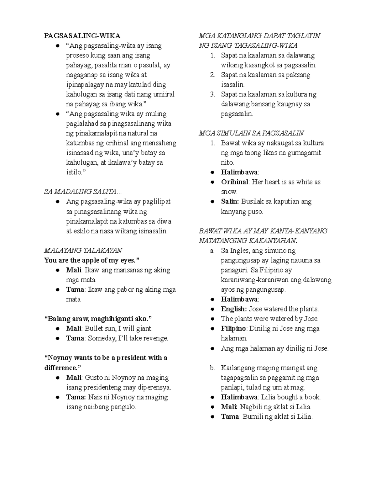 Pagsasaling-WIKA - Tagalog subject - PAGSASALING-WIKA “Ang pagsasaling-wika ay isang proseso ...