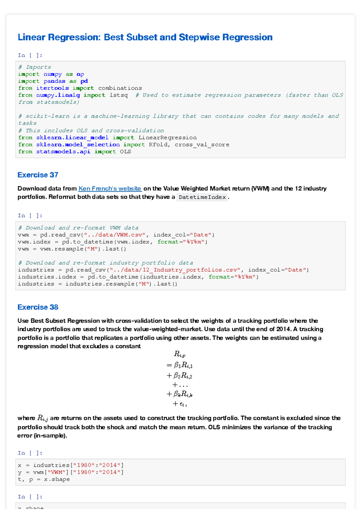 9 exercises regression subset stepwise - Linear Regression: Best Subset and Stepwise - Studocu