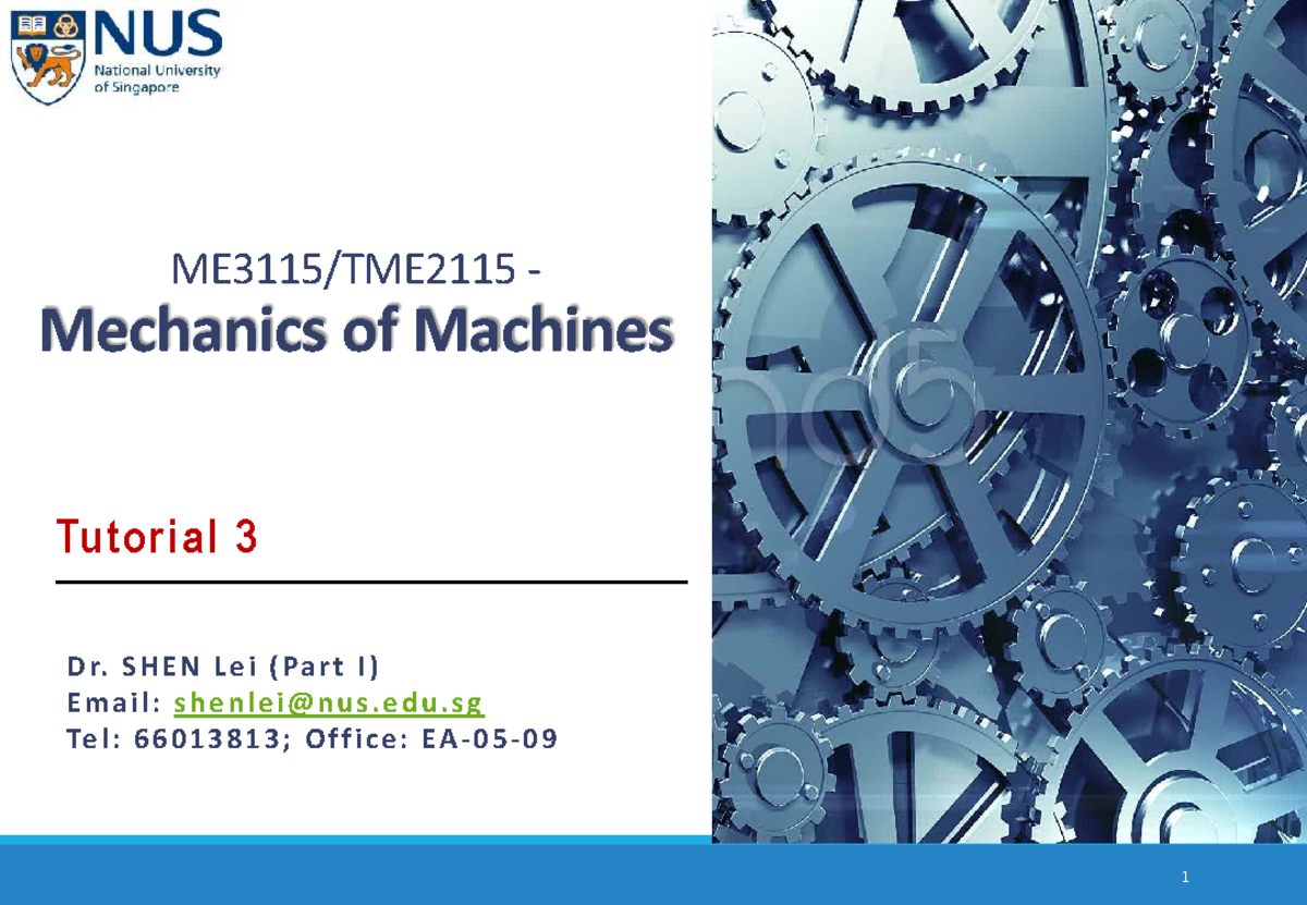 Mechanics of Machines Tutorial 3 - Kinematics & Dynamics Solutions ...