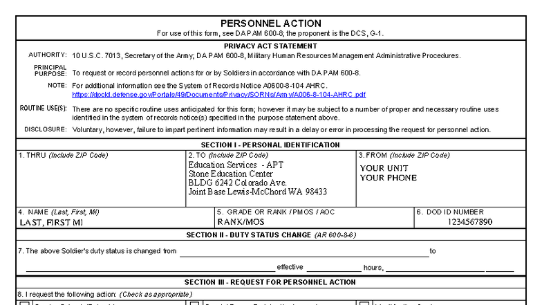 DA Form 4187 - Personnel Action Request for Training - Studocu