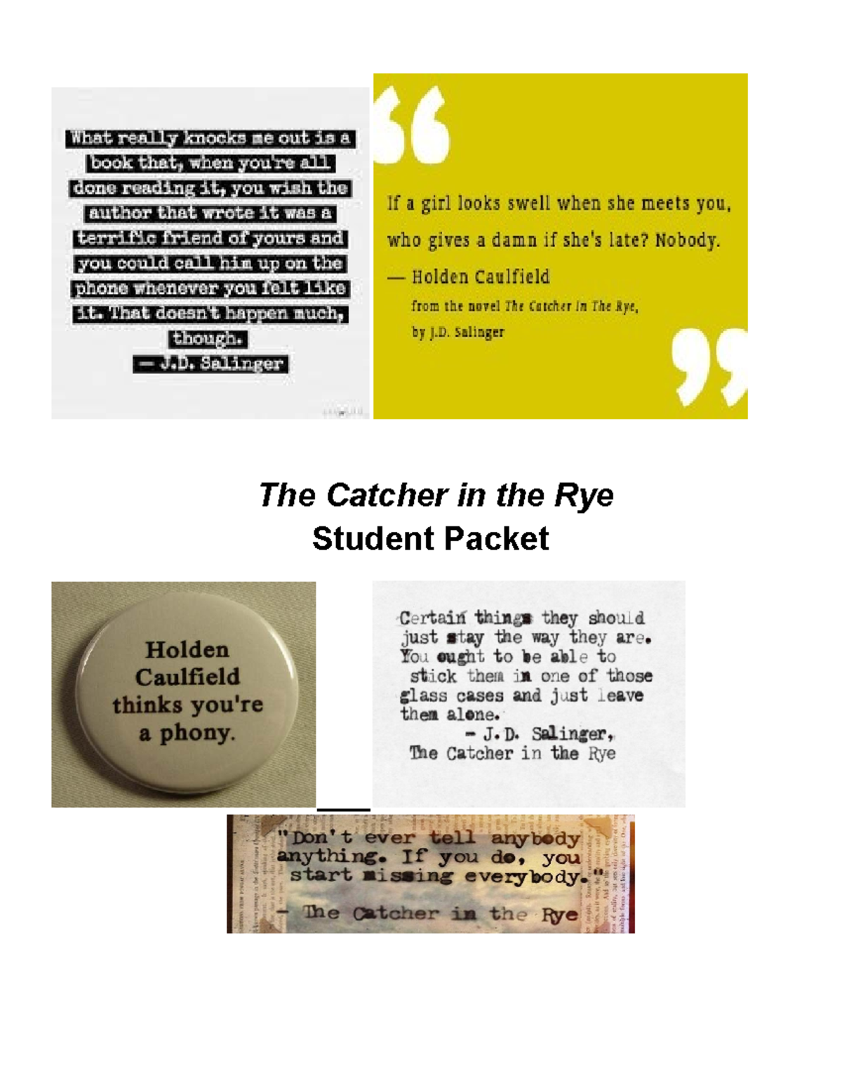 Catcher in the Rye (ENG 101) Student Packet & Activities Guide - Studocu