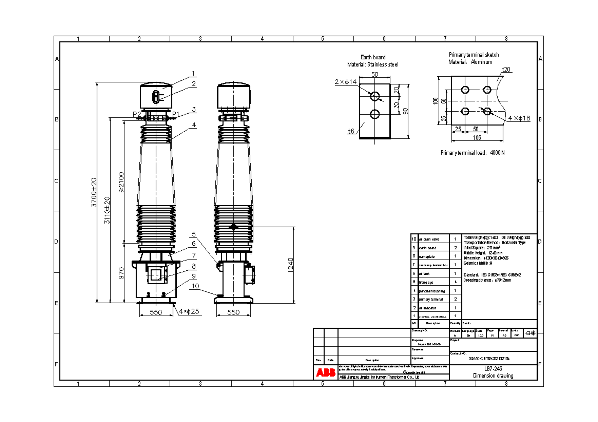 TI LB7-245 Dimension Drawing for Primary Terminal and Components - Studocu