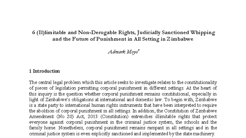 (IL)Limitable Rights and Judicially Sanctioned Whipping in Zimbabwe ...