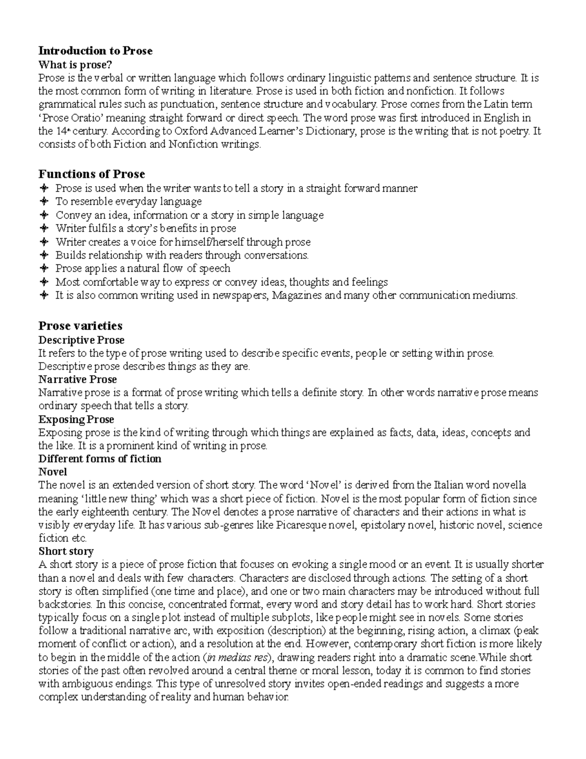 AP - Prose - Comprehensive Study Notes on Prose Varieties - Studocu