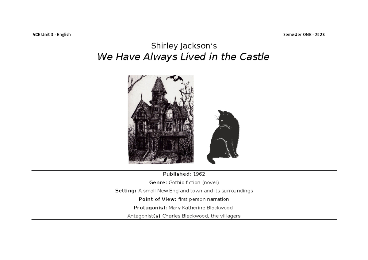 We Have Always Lived in the Castle - Overview - VCE Unit 3 - English ...