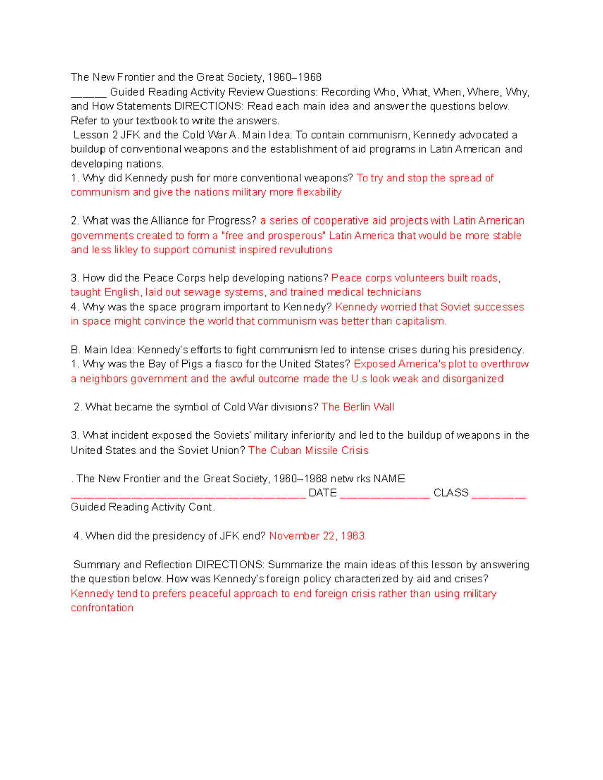 Ch 24 Lesson 2: JFK's Cold War Policies & Their Impacts - Studocu