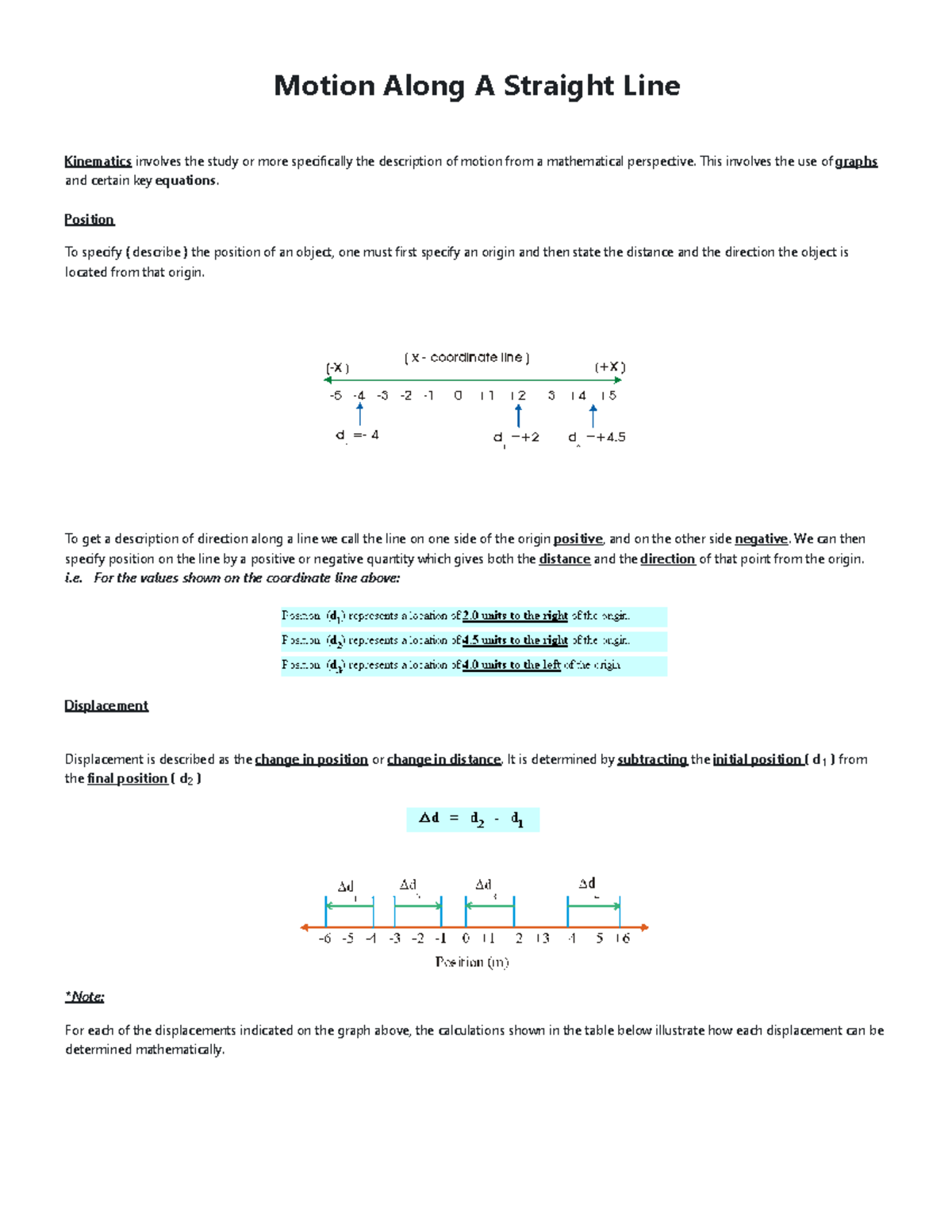 Kinematics: Motion Along a Straight Line (1.2) - Studocu