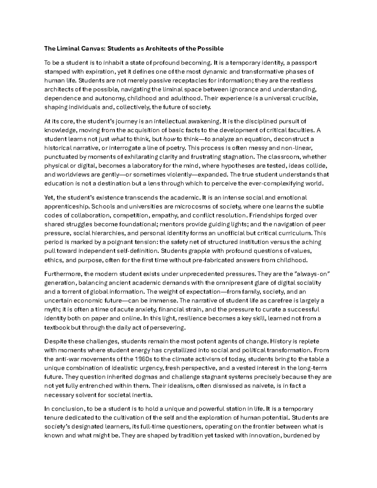 The Liminal Canvas: Exploring Student Identity and Transformation - Studocu