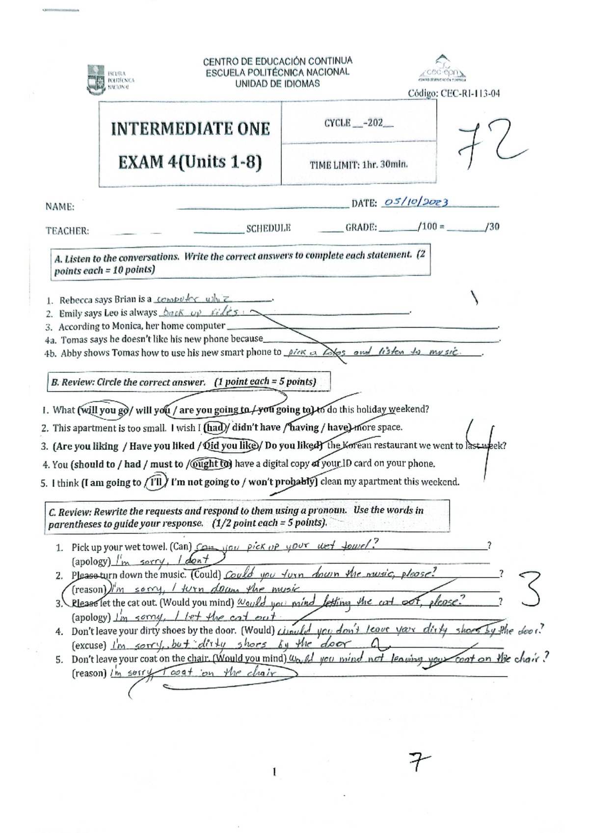 Intermedio 1, Examen 4 - Consejos para un 10 en el examen - Studocu