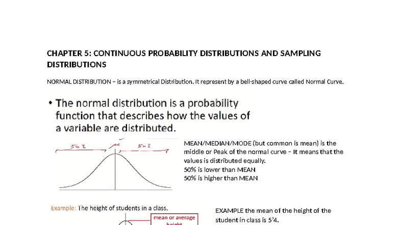 CHAPTER 5: CONTINUOUS PROBABILITY DISTRIBUTIONS & NORMAL DISTRIBUTION - Studocu