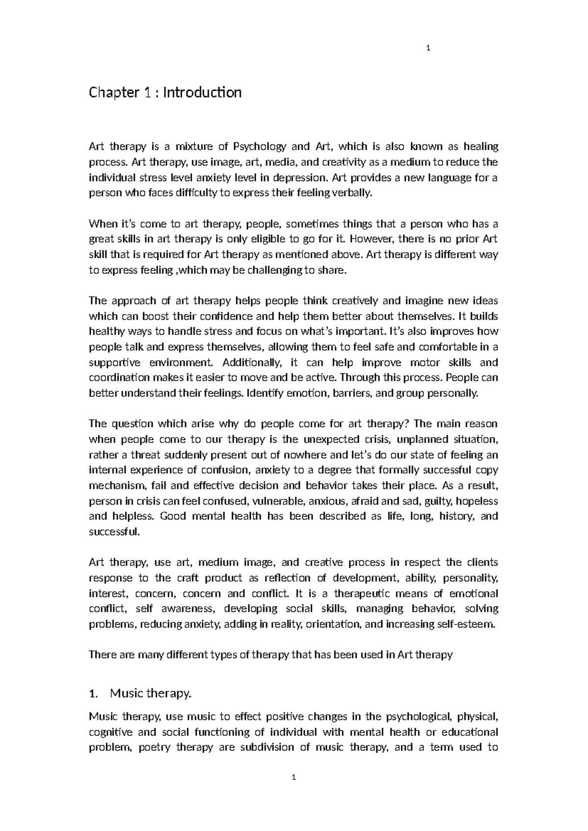 Art Therapy Internship Overview - Chapter 1: Introduction - Studocu