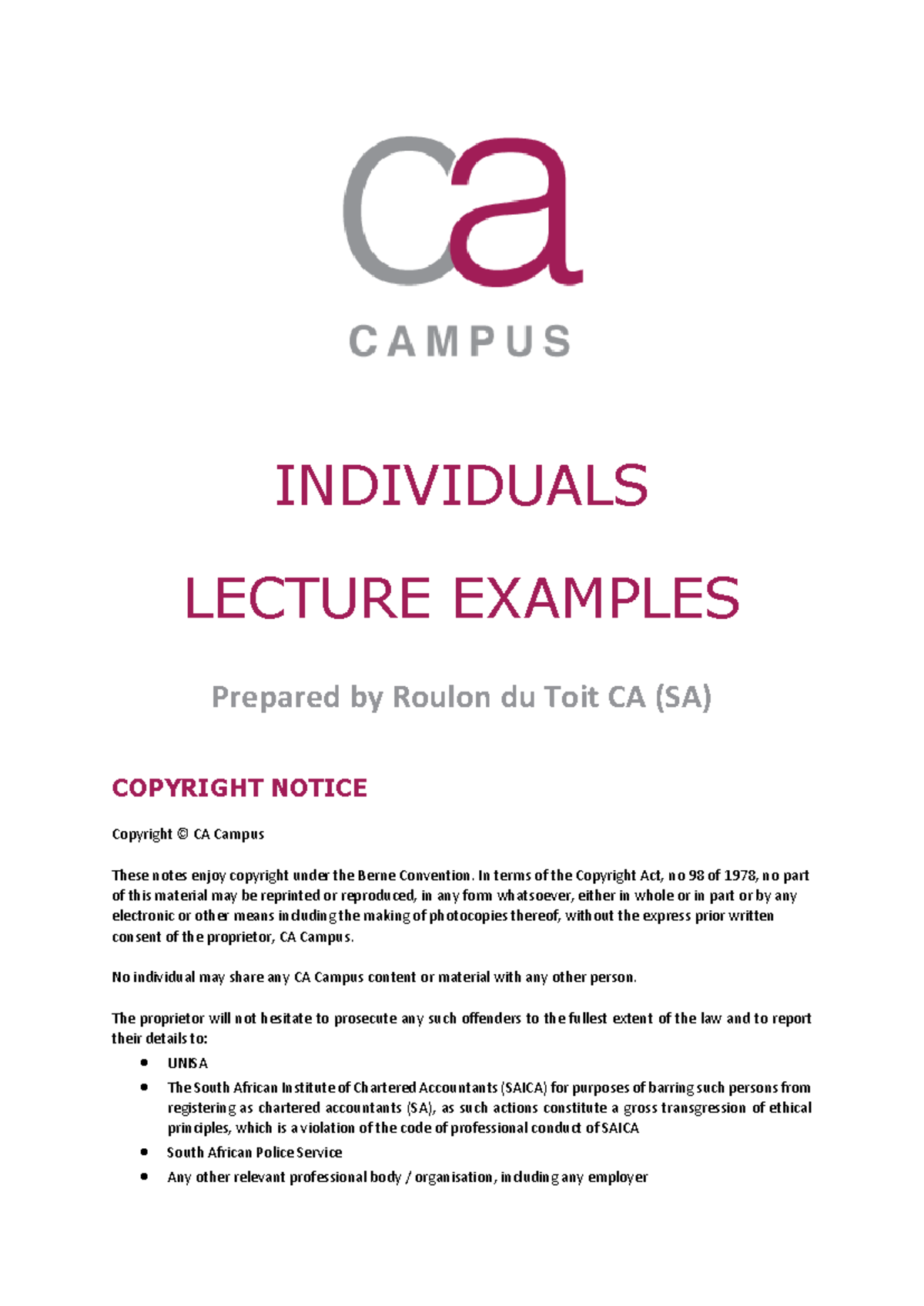 Individuals - Lecture Examples (CA 101) - Studocu