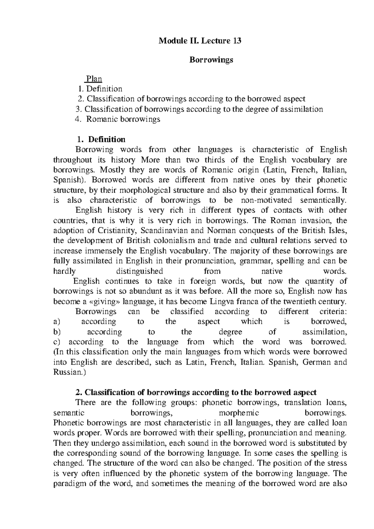 Module II. Lecture 13: Understanding Borrowings in English Language - Studocu