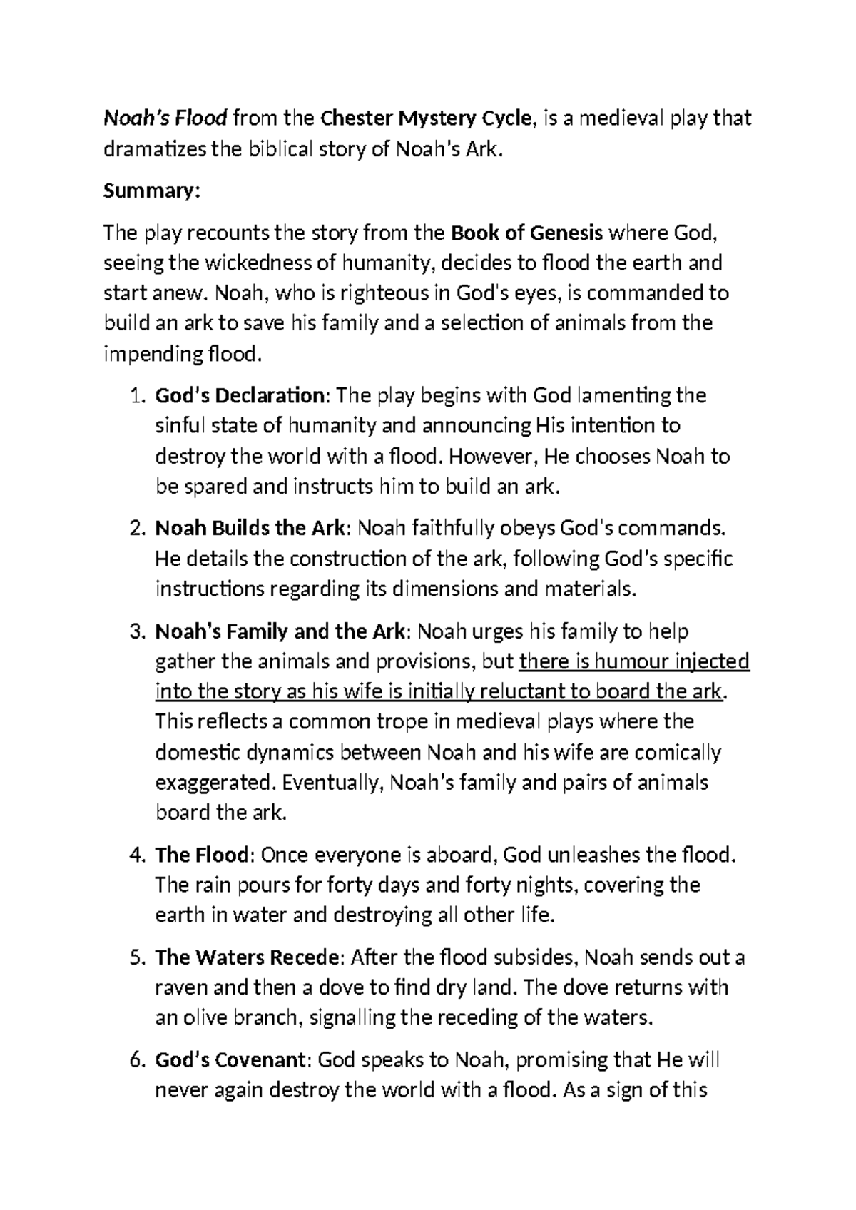 Chester Cycle Analysis: Noah's Flood & Its Medieval Significance - Studocu