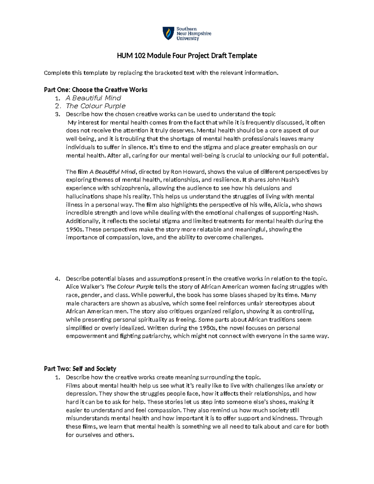 HUM 102 Module Four Project Draft Template - HUM 102 Module Four Project Draft Template Complete ...