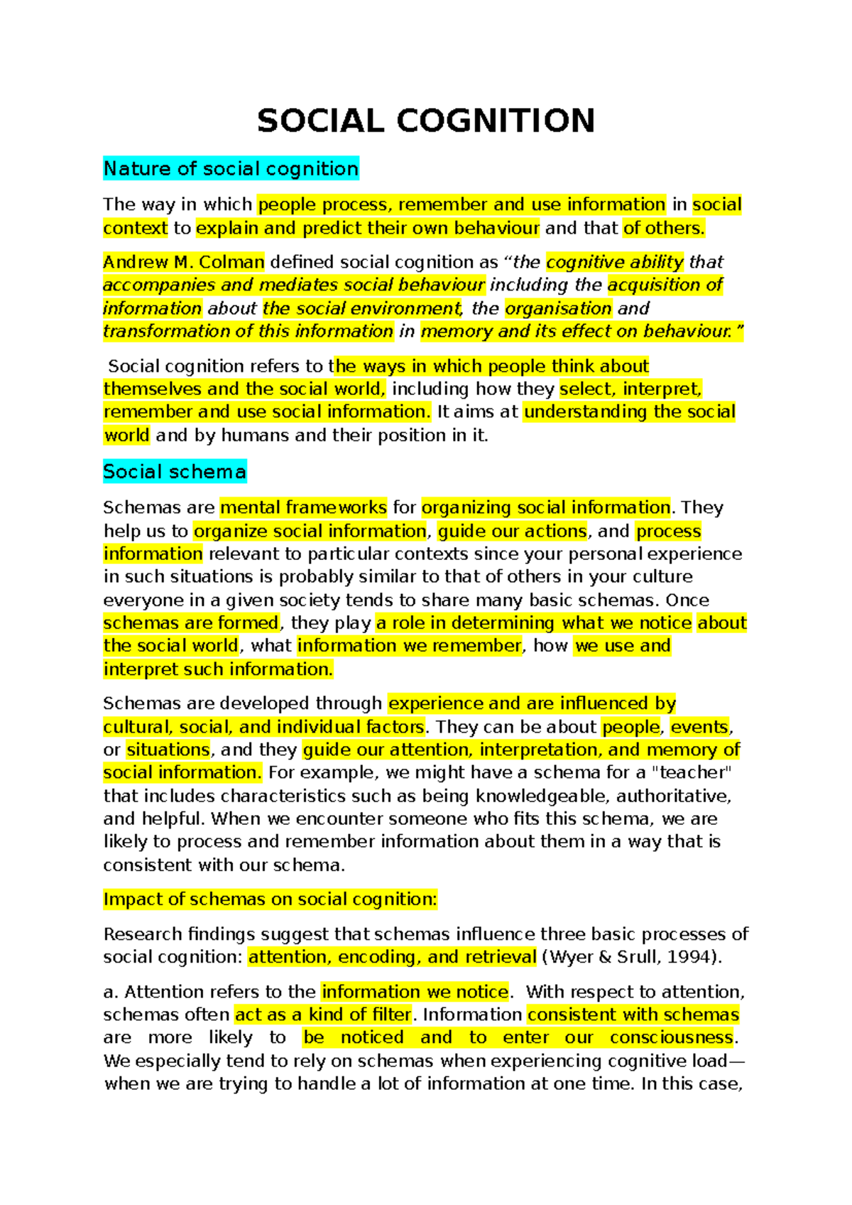 SOCIAL COGNITION: Understanding Schemas and Their Impact on Behavior ...