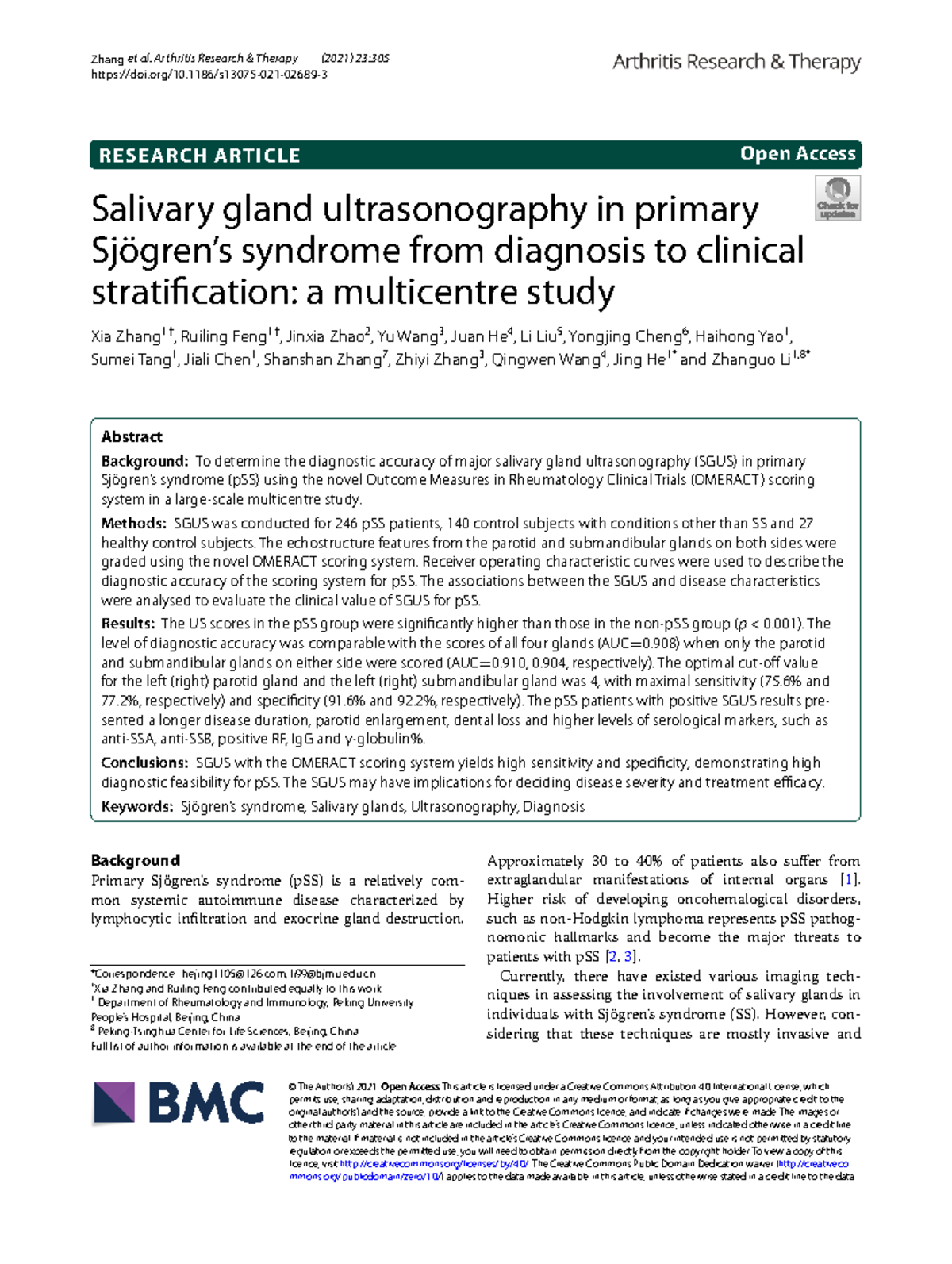 Salivary Gland Ultrasonography in Primary Sjögren's Syndrome: A ...