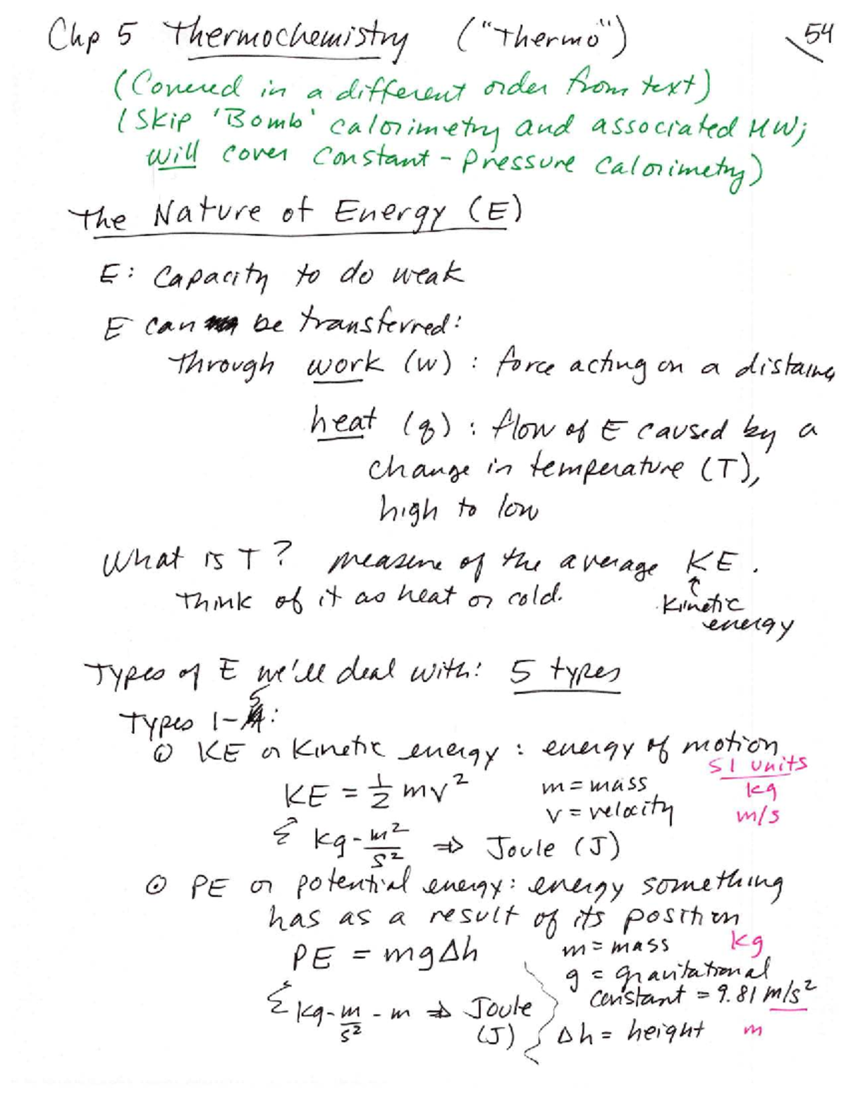 Chp 5 Thermochemistry Lecture Notes (06) - Energy Concepts and Laws ...