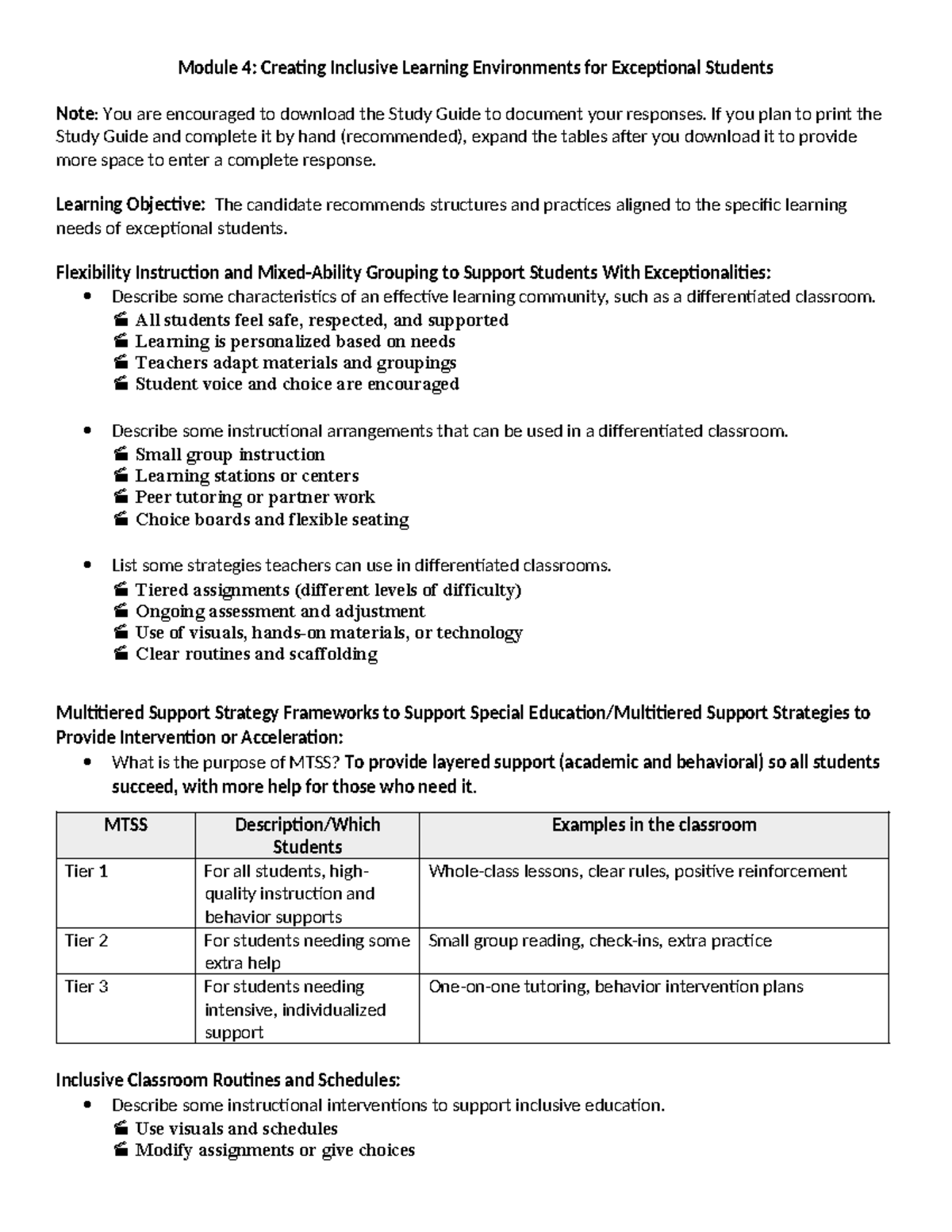 Completed study guide 4 - Module 4: Creating Inclusive Learning ...
