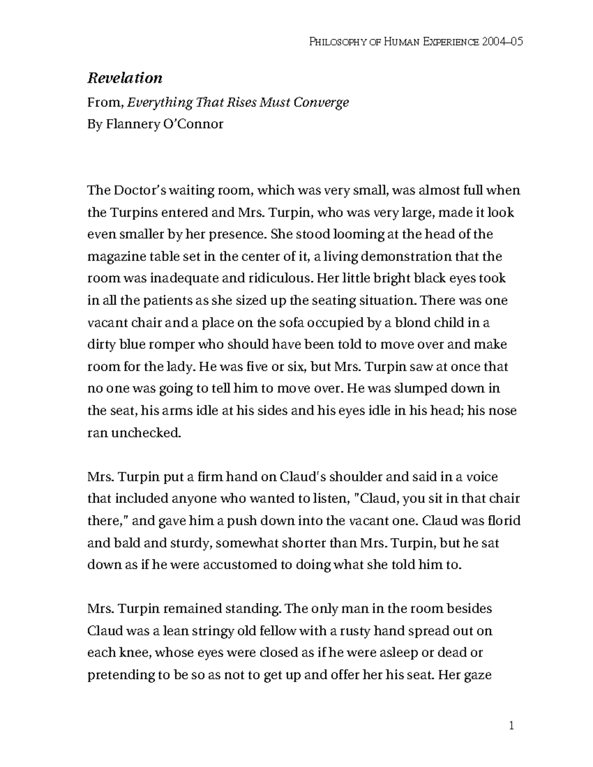 O'Connor revelation - Short Story - Revelation From, Everything That ...