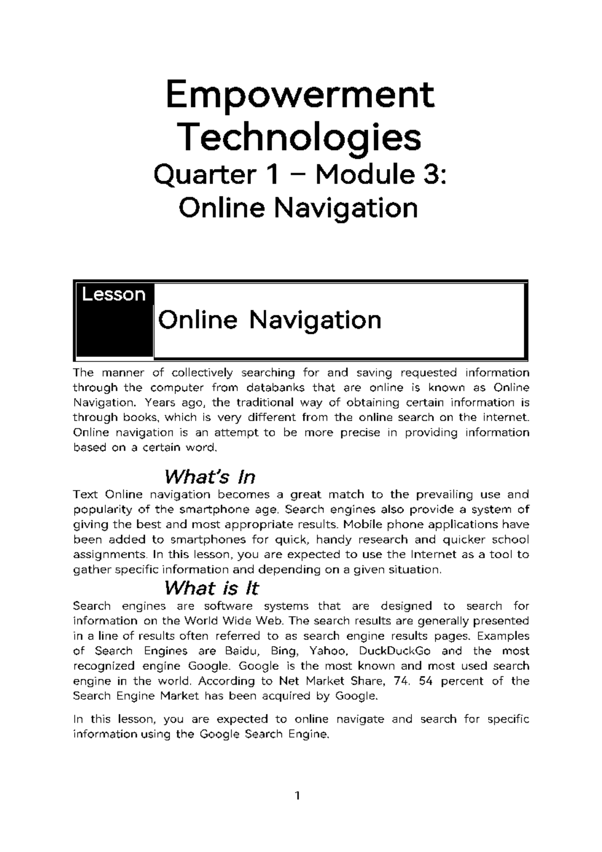 2024827 - Empowerment Tech Q1 Module 3: Online Navigation Lesson - Studocu