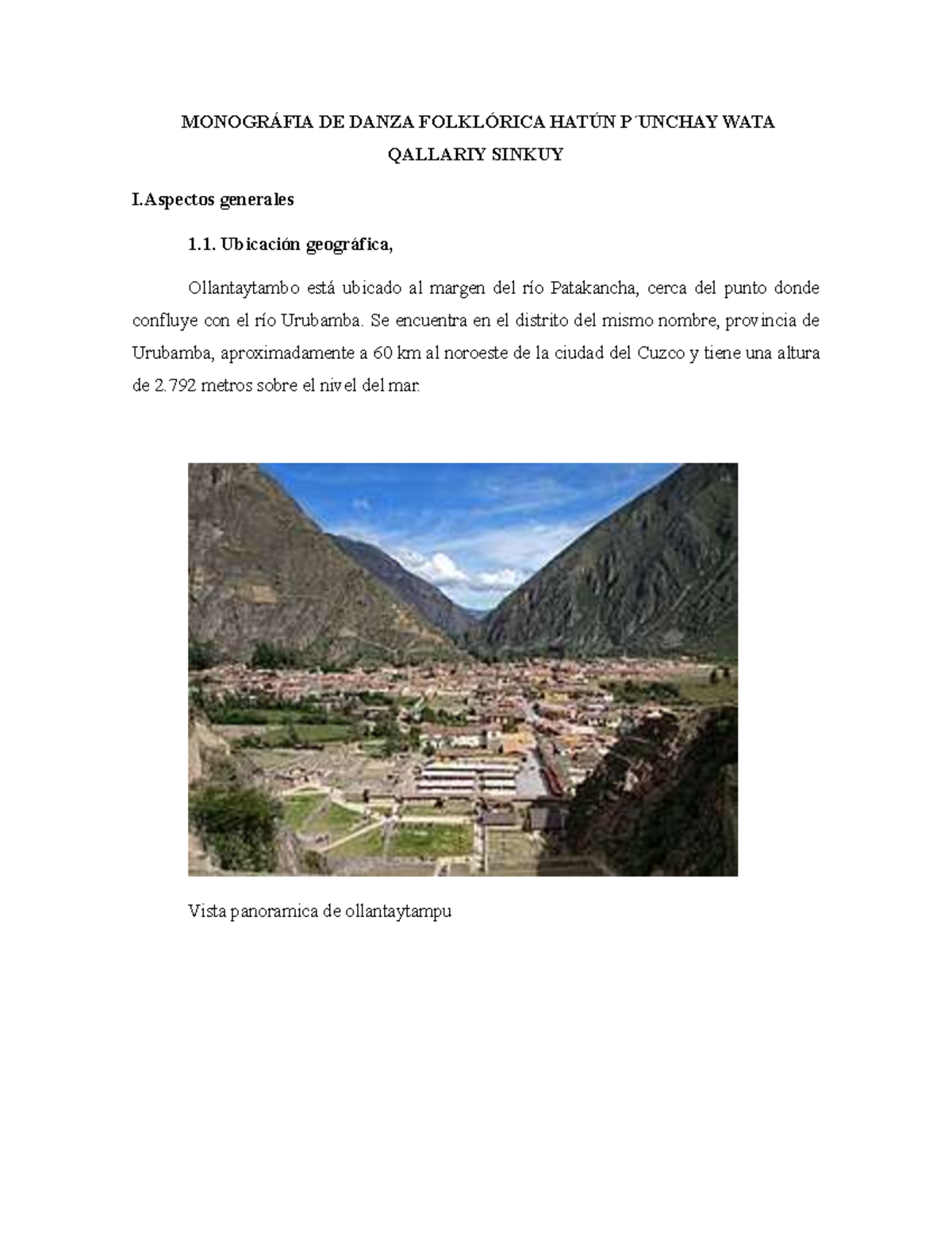 MONOGRÁFIA DE DANZA FOLKLÓRICA HATÚN WATA QALLARIY SINKUY: Aspectos y ...