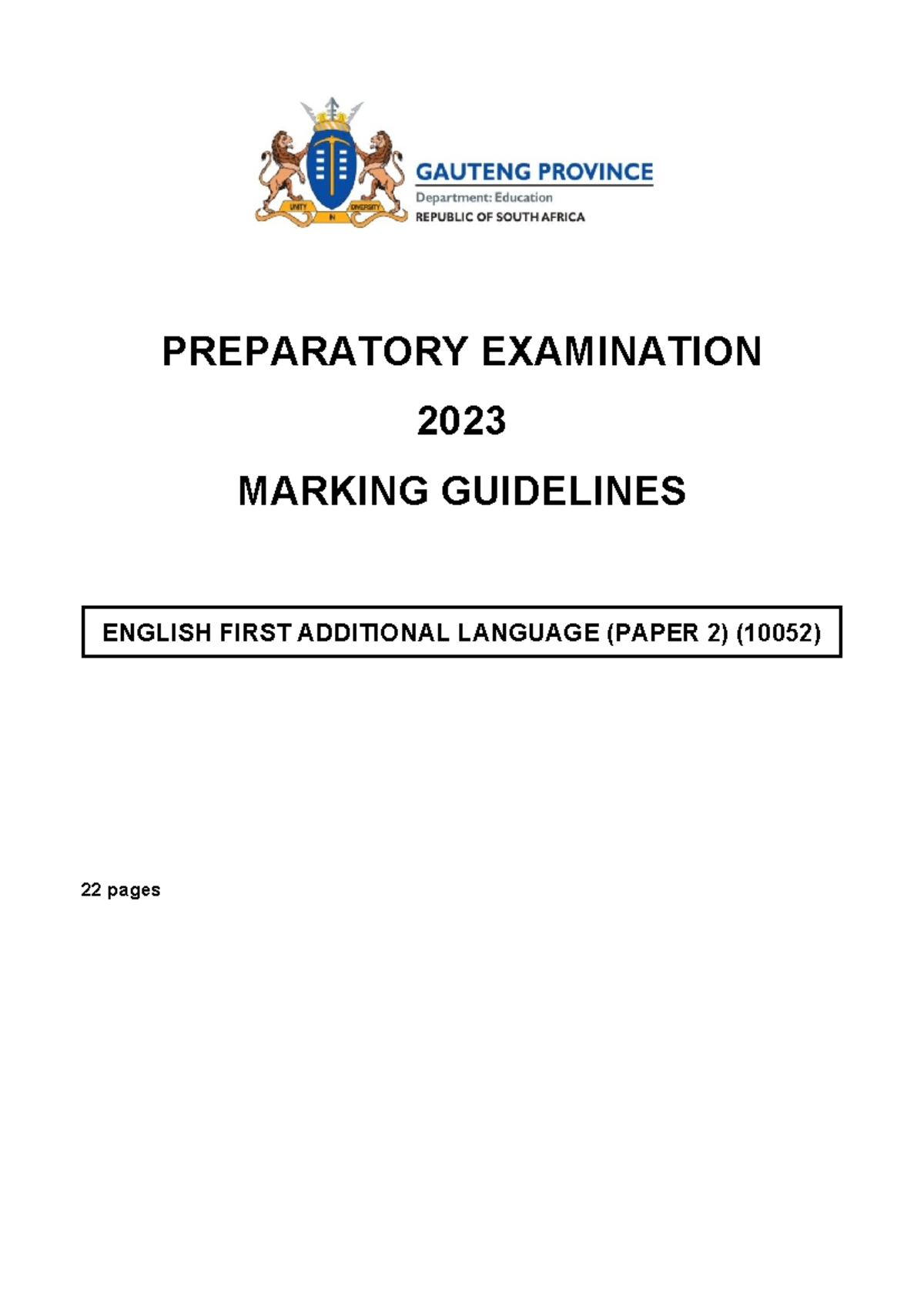 Revised Marking Guidelines for English FAL P2 (10052) Prep Exam 2023 ...