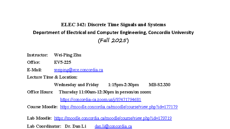 ELEC 342: Discrete Time Signals & Systems Course Outline (Fall 2025 ...