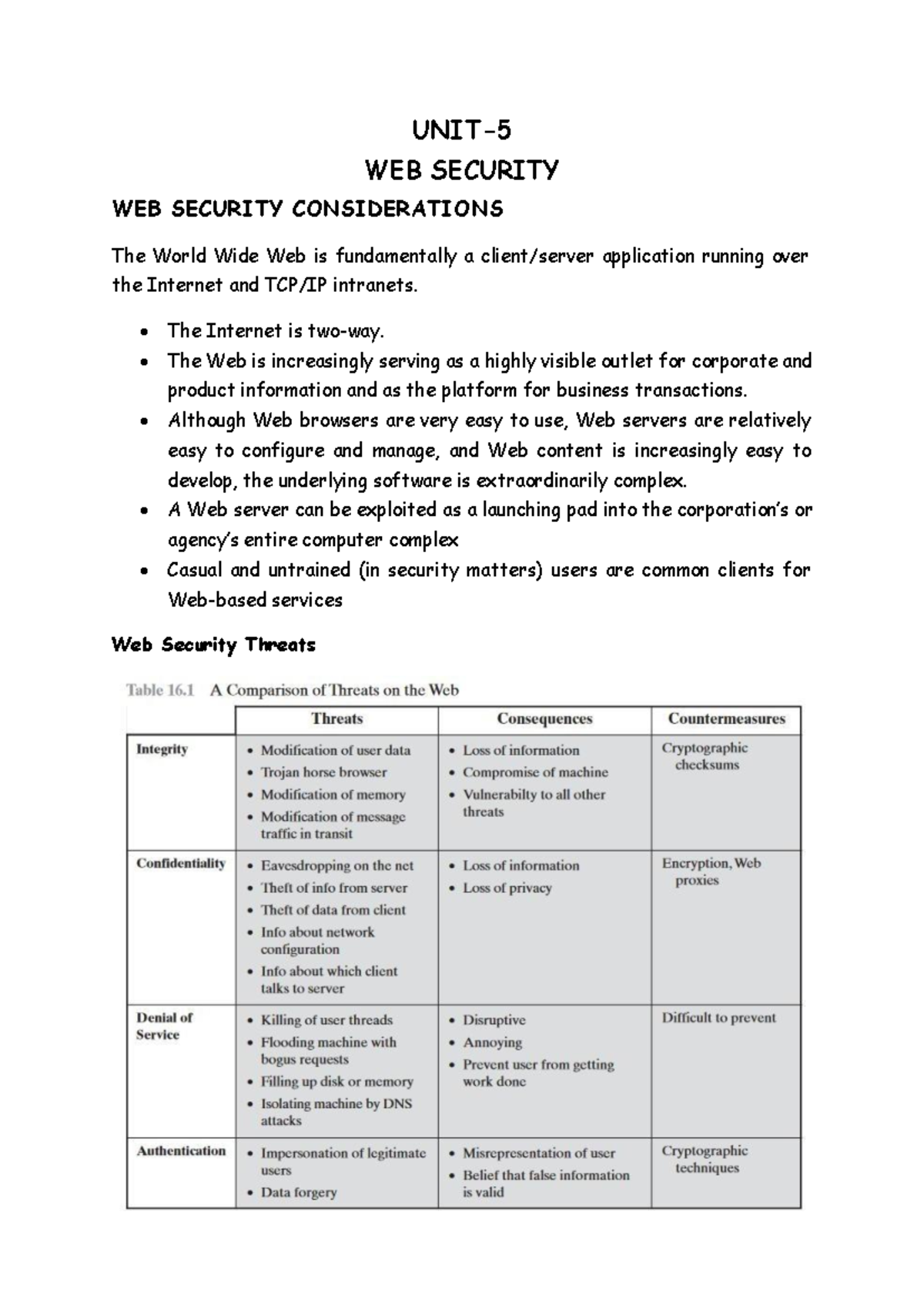 CNS - Unit 5: Comprehensive Notes on Web Security Principles - Studocu
