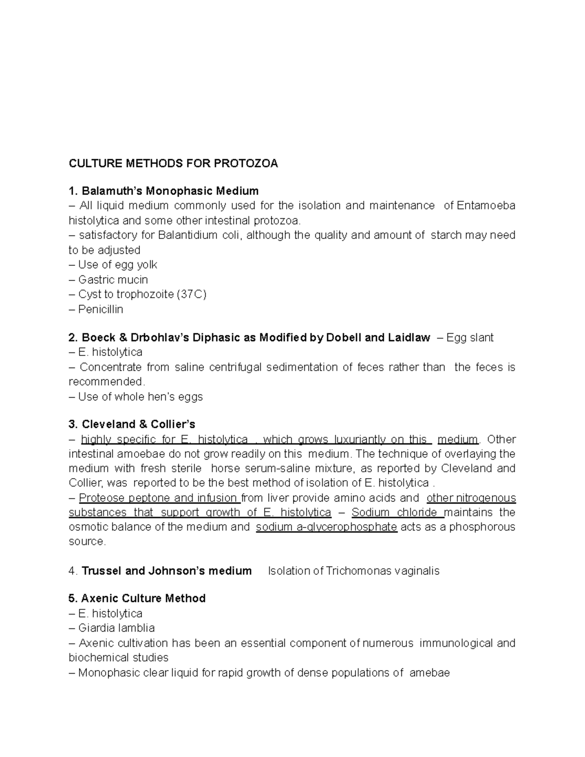 Culture Methods for Protozoa and Related Parasites - Studocu