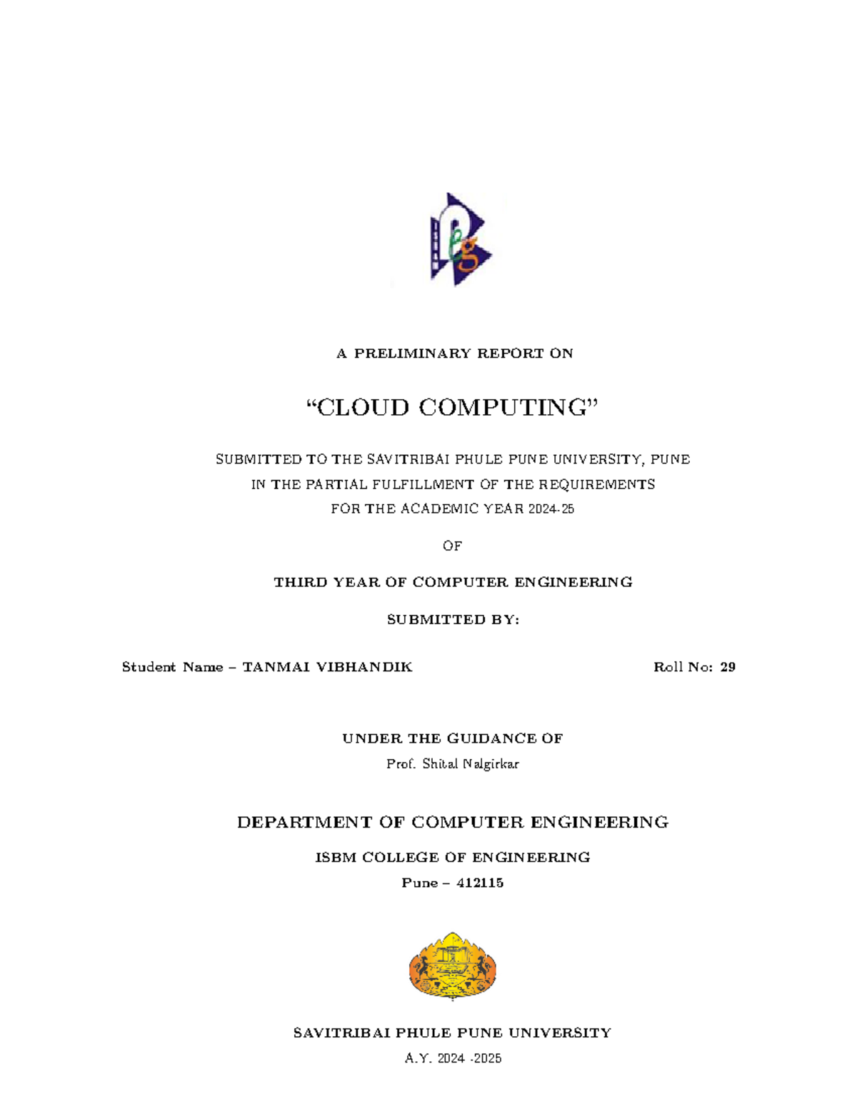 Cloud Computing Report: STC Project Format Final - Tanmai Vibhandik ...