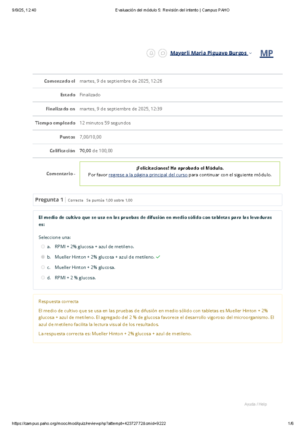 Evaluación del Módulo 5: Revisión del Intento - Campus PAHO - Studocu
