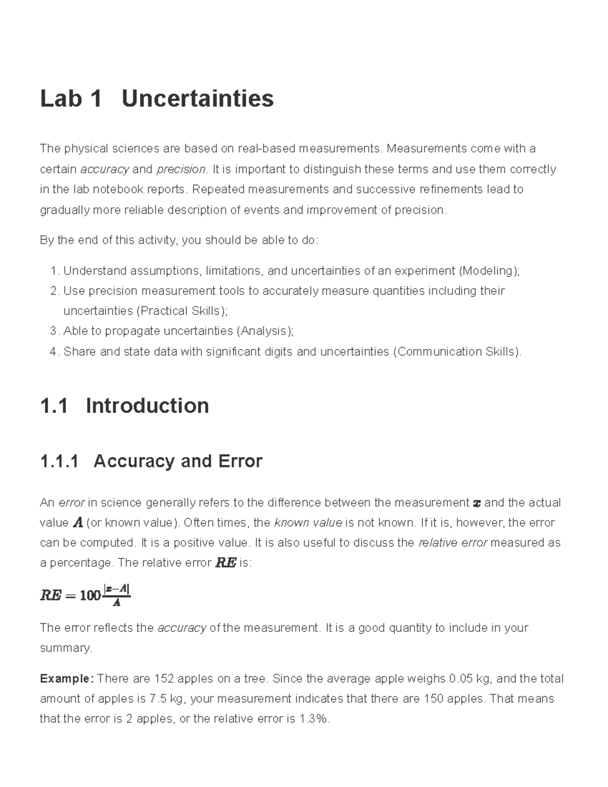 Lab 1: Understanding Uncertainties in Measurements - PHYS 152 - Studocu